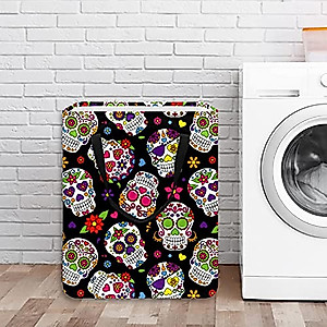 Colorful Sugar Skulls Laundry Basket Collapsible Storage bin with Handles for Hamper,Kids Room,Toy Storage