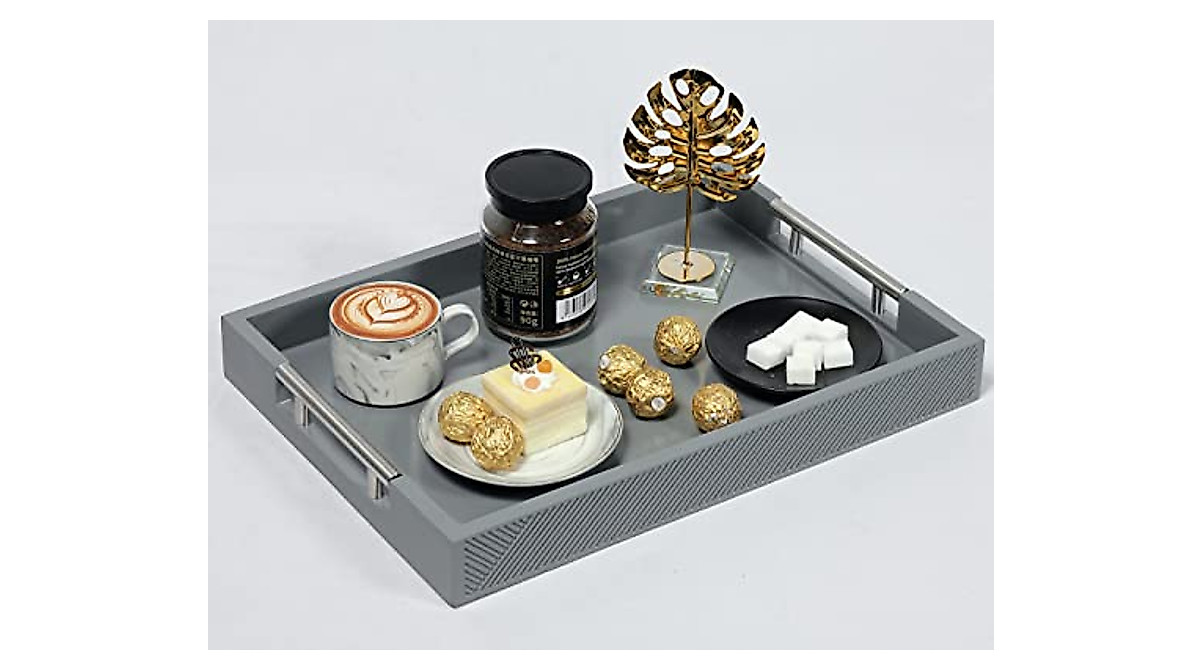 Stylish Serving Tray with Metal Handles - Modern Décor