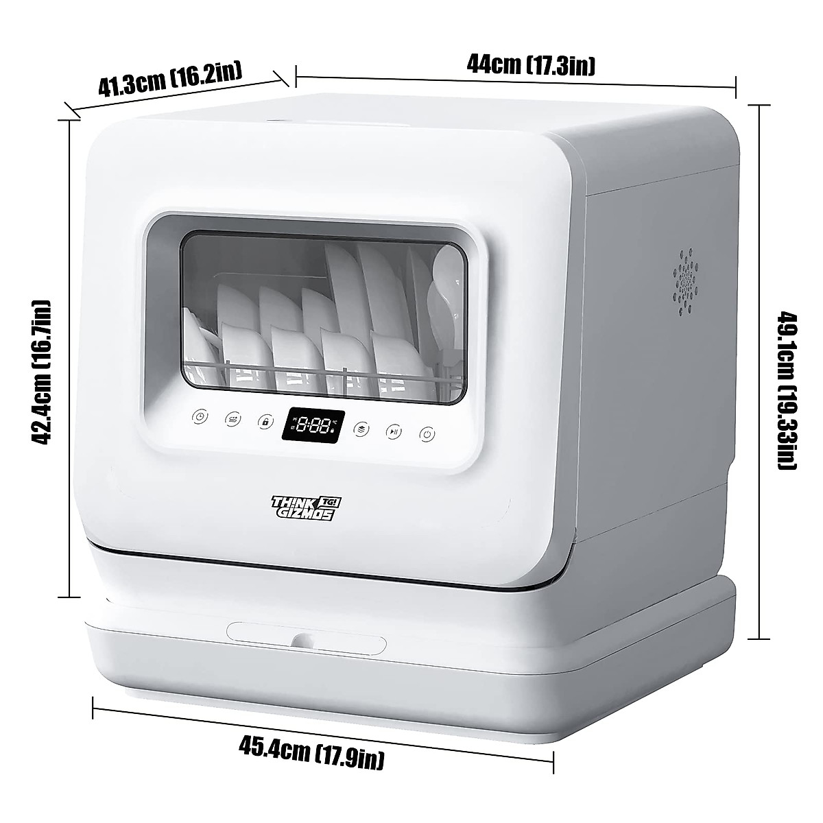 Think Gizmos Counter Top Dishwasher with Water Tank 7.5L - No Hookup Required. Compact Dishwasher with 5 Programmes, Drying Cycle, Touch Controls