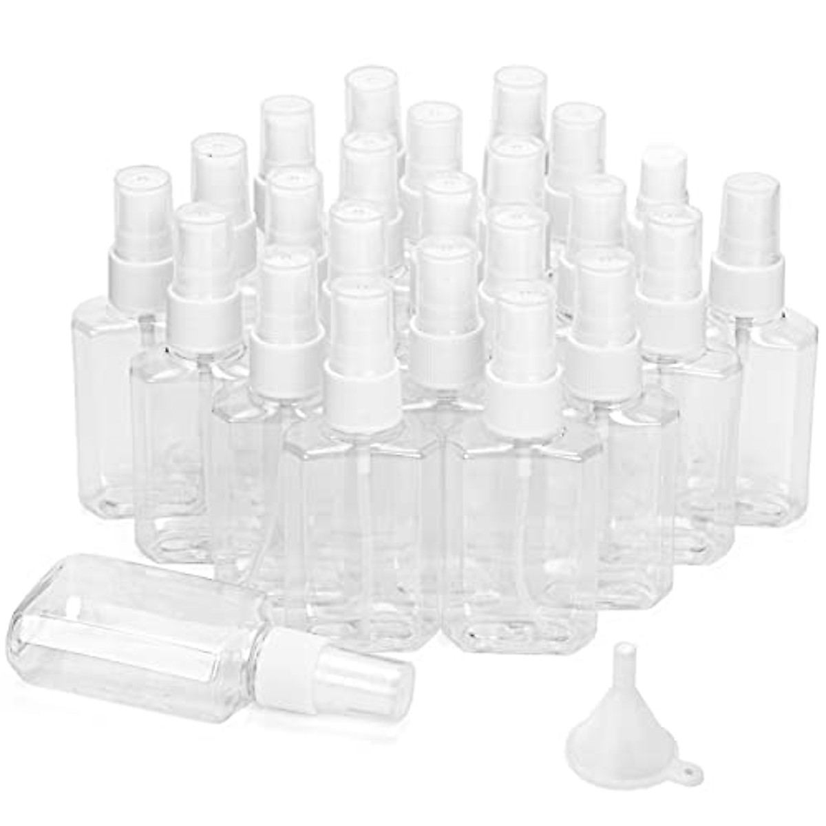 HULISEN 24 Pcs Spray Bottles 2oz / 60ml Small Empty Plastic Travel Bottle Set, Fine Mist Spray Bottle for Baby Shower, Refillable Liquid Containers with 1 funnel, Leak-proof Cap Lid