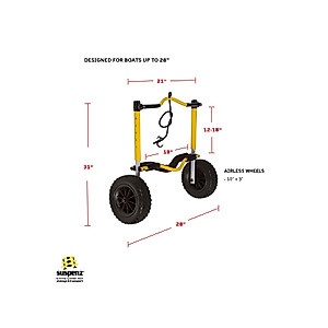 Suspenz Kayak Canoe Transport Cart, XL END Carrier Trolley with Airless Wheels, Yellow (22-0099)