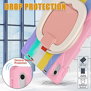 SCSVPN Case for iPad 10th Generation 2022 10.9 inch with Rotating Stand-Handle Grip-Shoulder Strap-Pencil Holder, Shockproof Kids Girls Women Cover for iPad 10 Case A2696 A2757 A2777 (Rainbow Pink)
