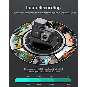 Dual Dash Cam Front Rear - COOAU 2.5K Car Camera 3” IPS Screen with WiFi APP - Dashboard Cam GPS WDR G-Sensor | 24H Parking Mode Night Vision | Loop Recording