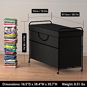YKDIRECT 240L Large Laundry Hamper, 4 Compartment Laundry Basket with Lid, Removable Bag & Metal Structure with Industrial Wheels, Suitable for Bathroom, Dorm Room, Laundry Room (Black, 240L)