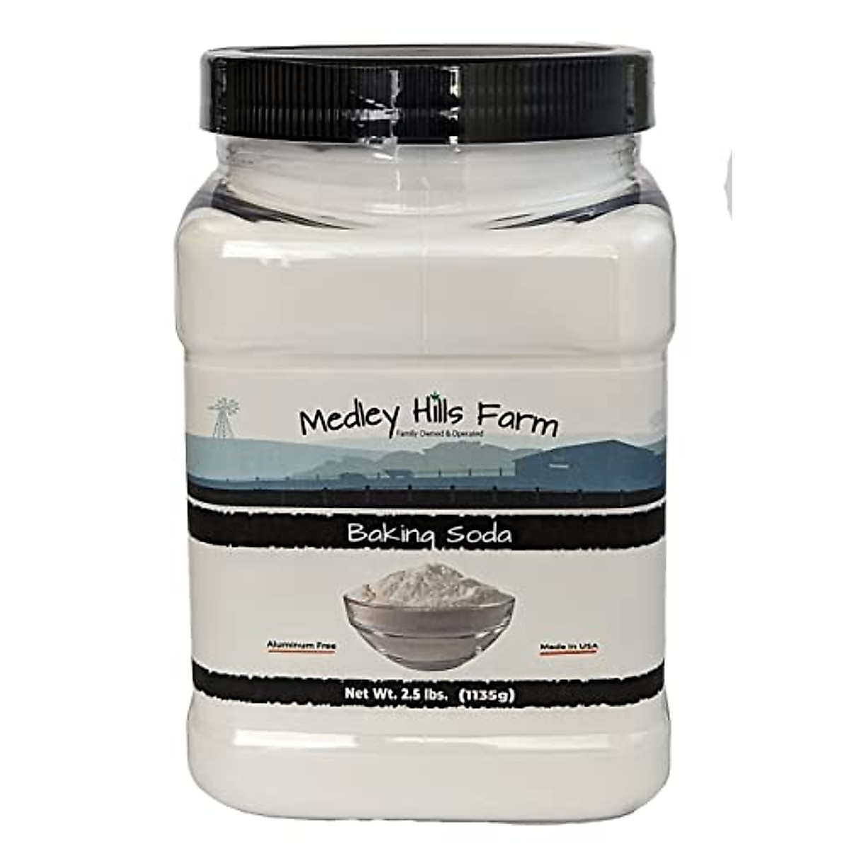Baking Soda Aluminum Free By Medley Hills Farm 2.5 Lbs. in Reusable Container - Gluten-Free All Purpose Baking Soda for Cooking, Baking & Cleaning - Sodium Bicarbonate Pure Baking Soda Bulk - Made in USA