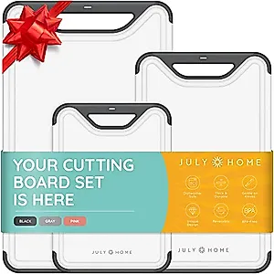 Cutting Boards for Kitchen - Plastic Cutting Board Set of 3, Dishwasher Safe Cutting Boards with Juice Grooves, Thick Chopping Boards for Meat, Veggies, Fruits, Easy Grip Handle, Non-Slip (Black)