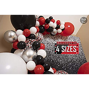115pcs Red Black and White Balloon Arch Kit for Red and Black Birthday Party Decorations – Red and Black Balloons for White Black and Red Balloon Garland Kit – Graduation Black and Red Balloons