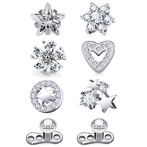 Ocptiy Dermal Piercing Jewelry Kit Dermal Tops 14G G23 Titanium Dermal Anchor Internally Threaded Flower Heart Dermal Replacement Piercing Diamond Gen CZ Tops Balls Jewelry for Women Men 6mm 8mm