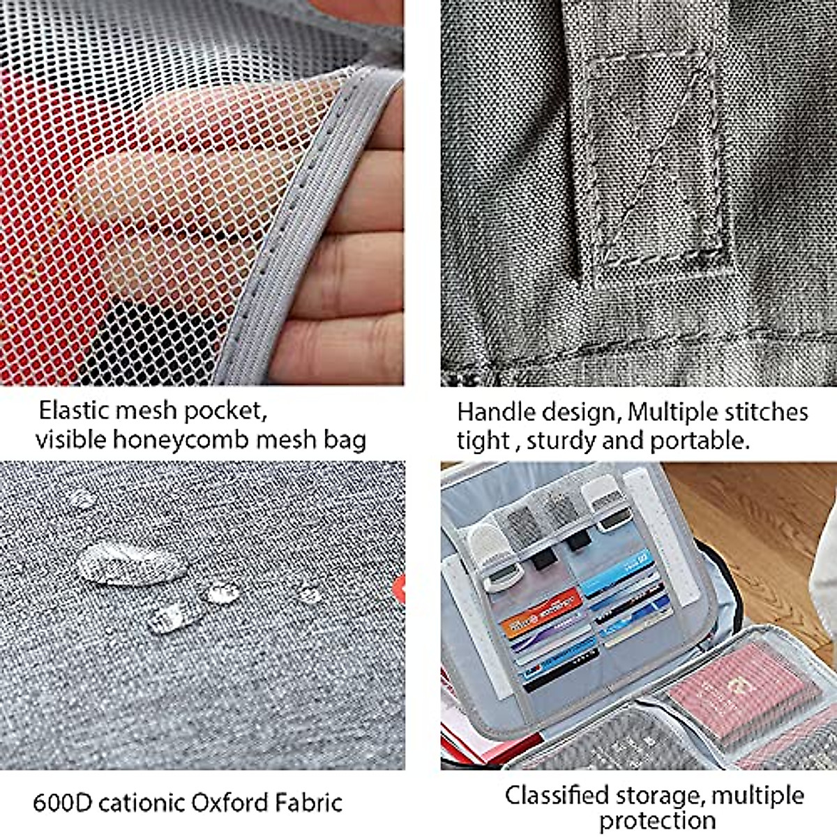 Oxford Document Organizer with Code Lock, Multi-Layer Storage Pouch Credential Bag, Portable Bag Without Vibration for MacBook,Passport,Package File Pocket with 2 Separators (Grey)