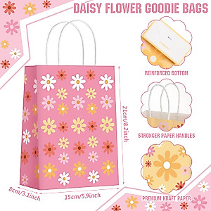 Glenmal 24 Pieces Daisy Flower Gift Bags Bulk Boho Daisy Party Favors Bags Daisy Goodie Treat Candy Bags with Handles for Girls Wedding Retro Birthday Baby Shower Spring Party Decorations Supplies