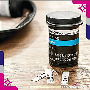 ReliOn Reli On Platinum Blood Glucose Test Strips 50 Ct Choice Bundle | Includes Food for Life Guide & Portable Pill Container (3 Items)!
