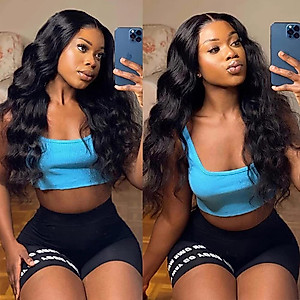 WOWQUEEN 13x4 Body Wave Lace Front Wigs Human Hair 24 Inch HD Lace Front Wigs Human Hair Pre Plucked 180 Density Glueless Lace Front Human Hair Wigs for Women 100% Brazilian Body Wave Frontal Wigs