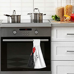 AUUXVA Hanging Hand Towels Beautiful Black White Red Rose Flower Kitchen Towels Absorbent Wipe Dish Towel Soft Washcloth Towels for Bathroom Gym Home Decor, 2 Pack