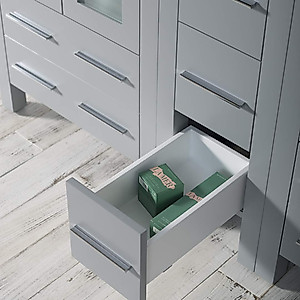 60 Inches All Wood Double Ceramic Sink Bathroom Vanity with Side Cabinet, 001 60 15 C (Double Ceramic Top, Metal Grey)