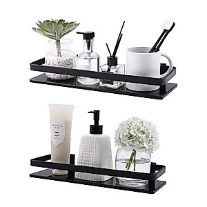 KES Bathroom Glass Shelf Aluminum Black Extra Thick Tempered Glass Rectangular 1 Tier Basket Wall Mounted, 2 Pack, A4126A-BK-P2