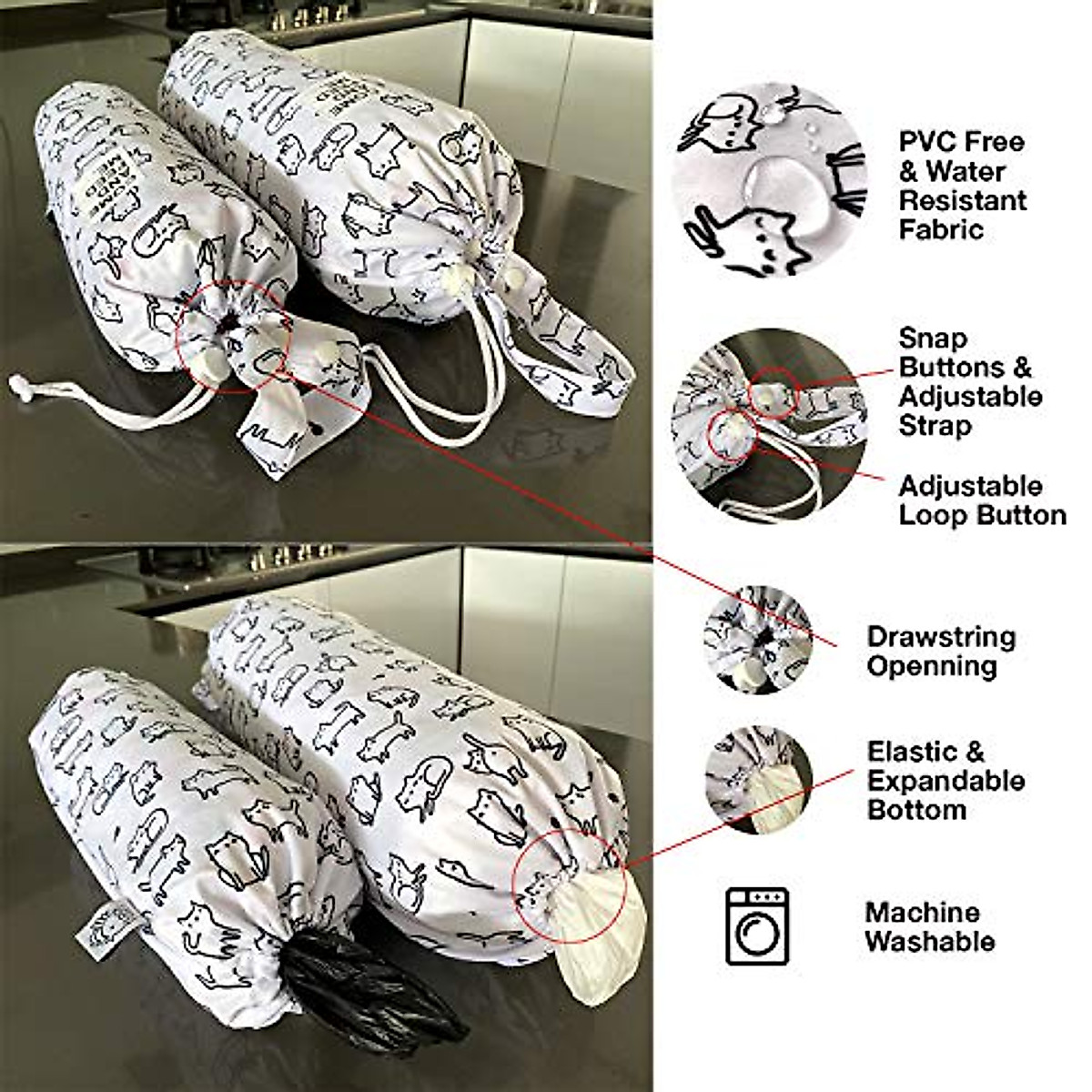 2pcs Waterproof Plastic Grocery Trash Bag Holder Shopping Carrier Holder Organizer Kitchen Storage Bag Dispenser Multiple Designs Sizes Cats