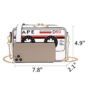 KUANG! Women Retro Cassette Shoulder Bag Tape Shaped Recorder Crossbody Purse Elegant Banquet Evening Handbag for Girls