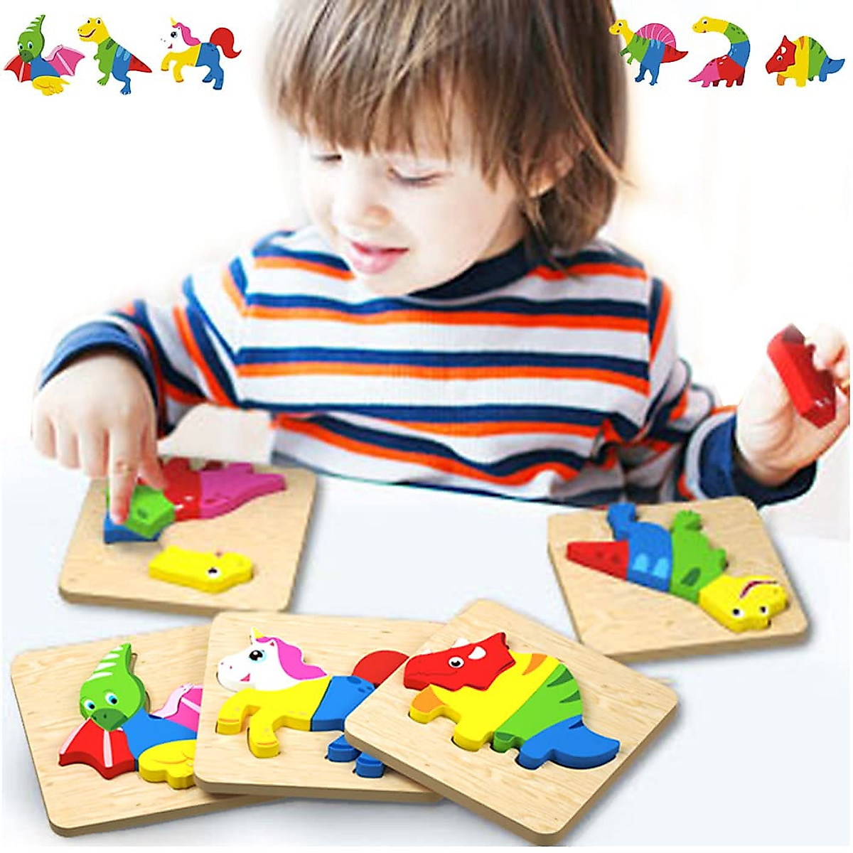 Kaodezhu Wooden Animal Puzzles for Toddlers 1 2 3 Years Old, Bright Color Learning Toys Gift with 6 Pack, Girls and Boys Montessori Toy for Educational Preschool