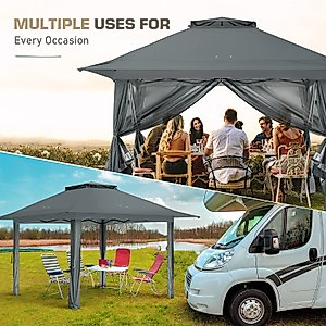 EAGLE PEAK 13x13 Pop Up Gazebo with Mesh Netting, Easy Up Screened Canopy for Patio and Backyard, Easy Set up Outdoor Gazebo (Gray)