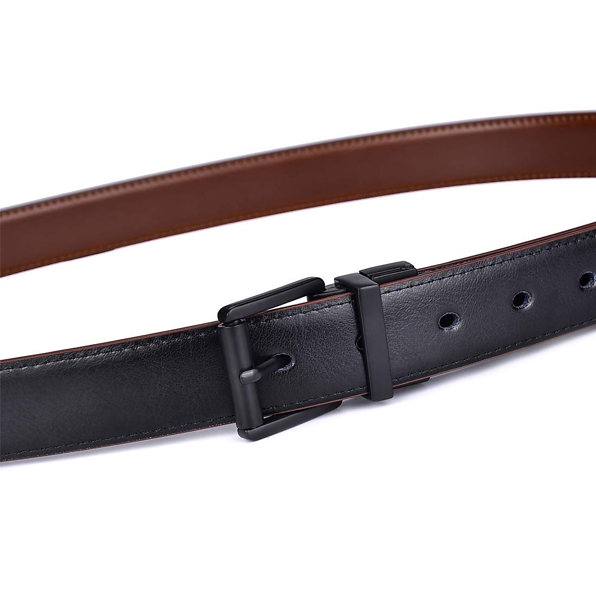 Beltox Men’s Belts Dress Casual Reversible Leather 1.1” w Roller Buckle Rotated(Black/Brown w Black Buckle, 34-36)