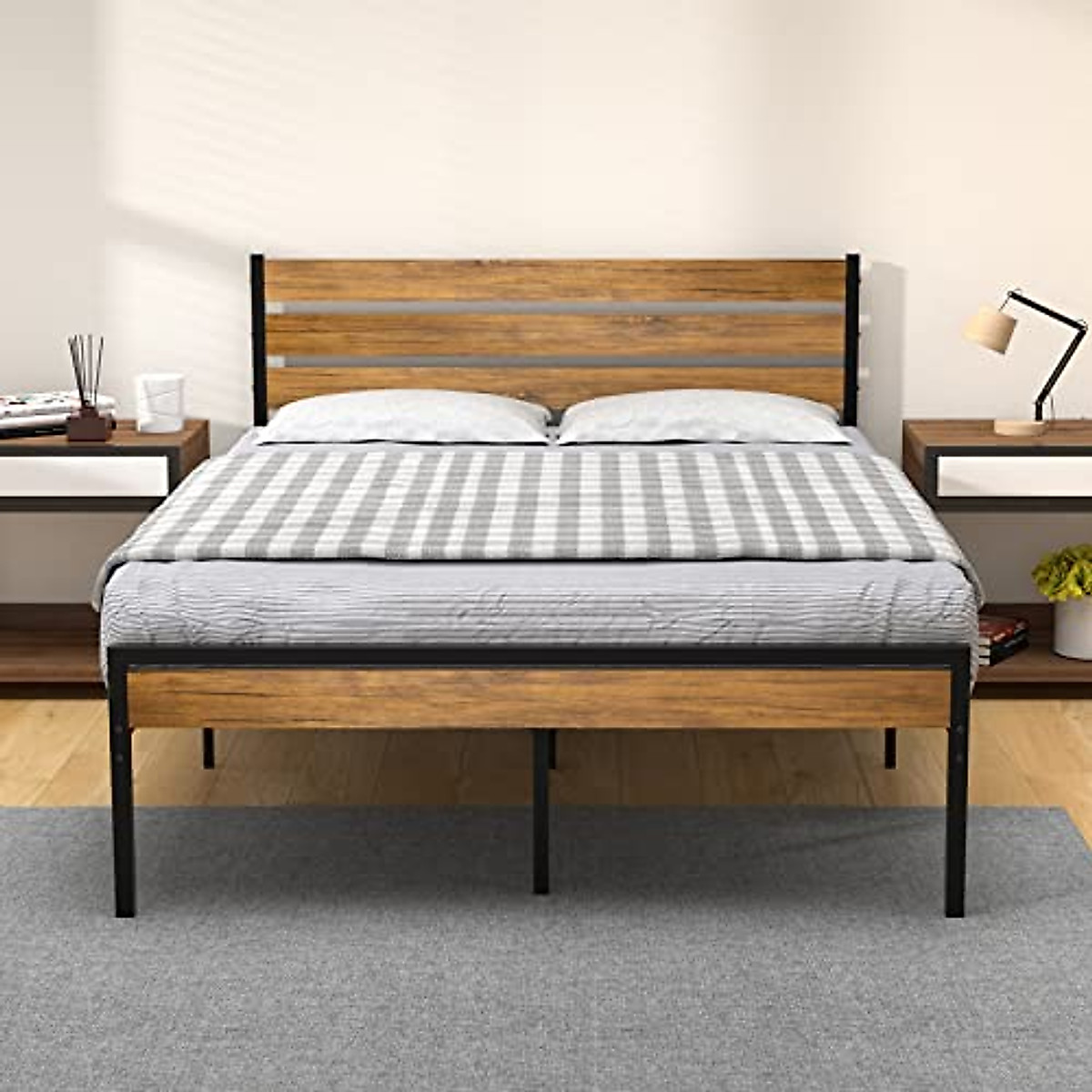 Alkmaar 12 Inch Full Size Bed Frame Platform with Headboard and Footboard No Box Spring Needed Metal-Wood Platform Bedframe, Easy Assembly