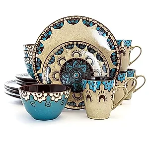 IULJH Household 16 Piece Dinnerware Set in Tan and Dish Ceramic Bowl Cutlery Combination