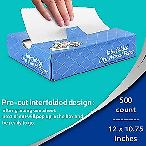 Fit Meal Prep [500 Pack] 12 x 10.75" Wax Paper Sheets for Food, Interfolded Precut Deli Paper, Pop Up Grease-Proof Sandwich Paper Wraps, Waterproof for Lunch, Food Basket, Microwave Cover, BBQ