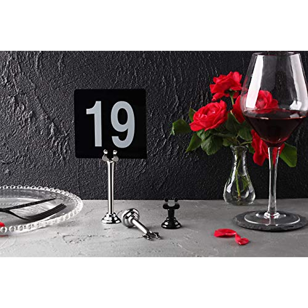 New Star Foodservice 23084 1-100 Double Side Plastic Table Numbers, 4" x 4" Inch, Light Grey on Black