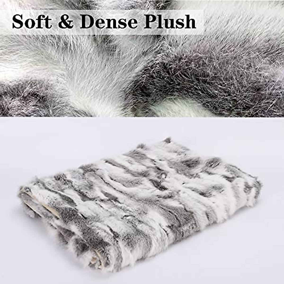 Throw Blankets for Couch and Bed, Soft Cozy Real Rabbit Fur Blanket with Suede Backing, Grey Lightweight Decorative Blankets and Throws, Farmhouse Warm Blanket for Men and Women, 55.1"x63"