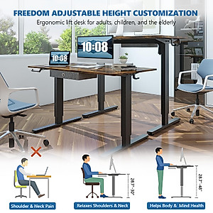 DUMOS 55 Inch Electric, Ergonomic Sit Stand Drawers, Home Office Height Adjustable Desk Computer Workstation, 23.62"D x 55.12"W x 28.74"H, Rustic Brown