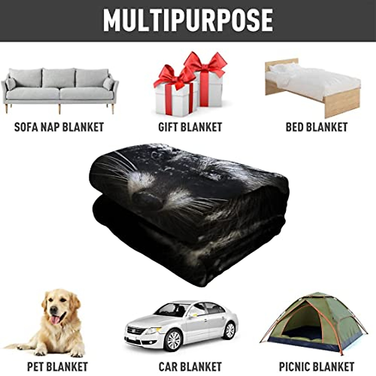 HommomH Raccoon Blanket Animal Pattern Digital Print Fleece Throw Black 50"x60"