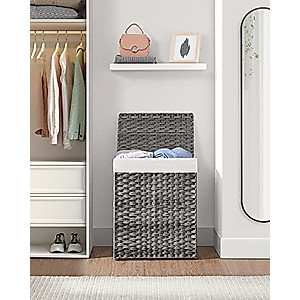 SONGMICS Laundry Hamper with Lid, 90L Laundry Basket with 2 Removable Liner Bags & 6 Mesh Bags, Poly Rattan Laundry Hamper Bathroom, 13 x 18.1 x 23.6 Inches, Gray ULCB251G01