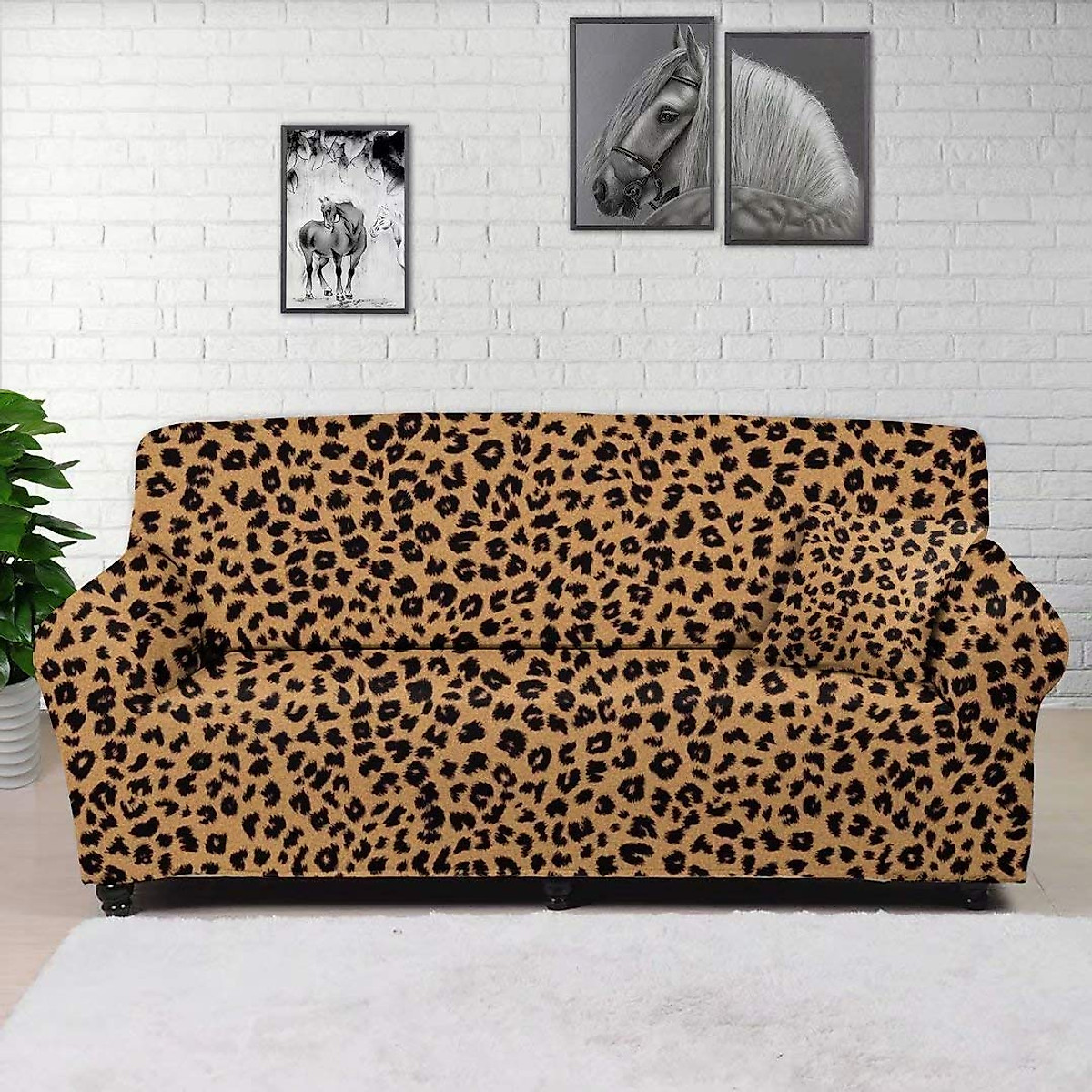 GOSTONG Leopard Print Sofa Cover Cushion Couch Stretch Couch Covers, Sofa Slipcover Furniture Protector for Living Room Universal Sofa Cover for Armchair/Loveseat/Couch/Big Sofa