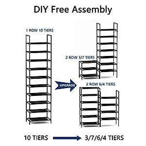 Wodeer Shoe Rack,10 Tiers Tall Free Standing Shoe Racks,Narrow Shoe Storage 20-24 Pairs Shoes, Space-Saving Shoe Shelf Organizer for Closet,Entryway,Metal Frame&Non-Woven Shelves,Black.