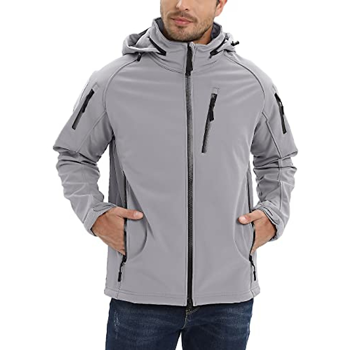 TACVASEN Men's Special Ops Military Police Duty Jacket Heavy Weight Waterproof Rain Coat for Men Warm Light Grey, L