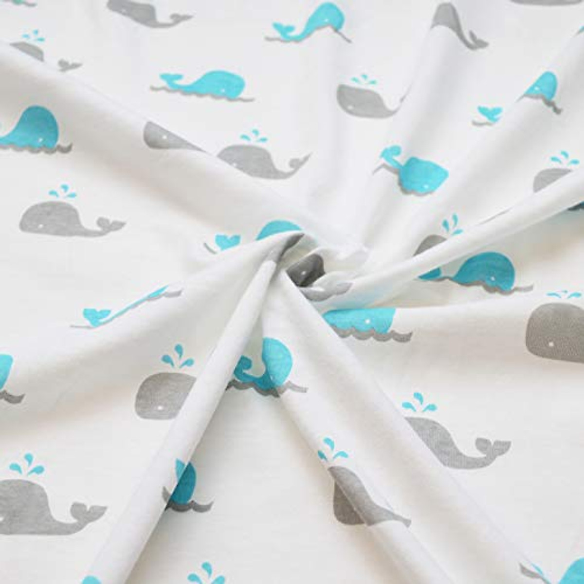 American Baby Company Fitted Crib Sheet 28" x 52", Soft Breathable Neutral 100% Cotton Jersey Sheet, Aqua Whales, for Boys and Girls, Fits Crib and Toddler Bed mattresses