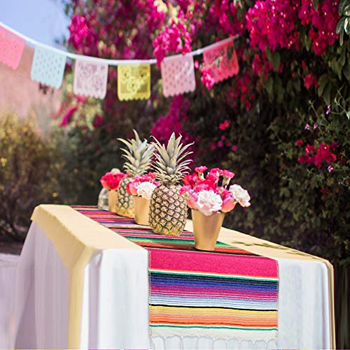 CRJHNS Table Runner Mexican Handwoven Cotton Serape for Party Wedding and Home Decorations,14x84 Inch (1, 14x84/Rose Red)