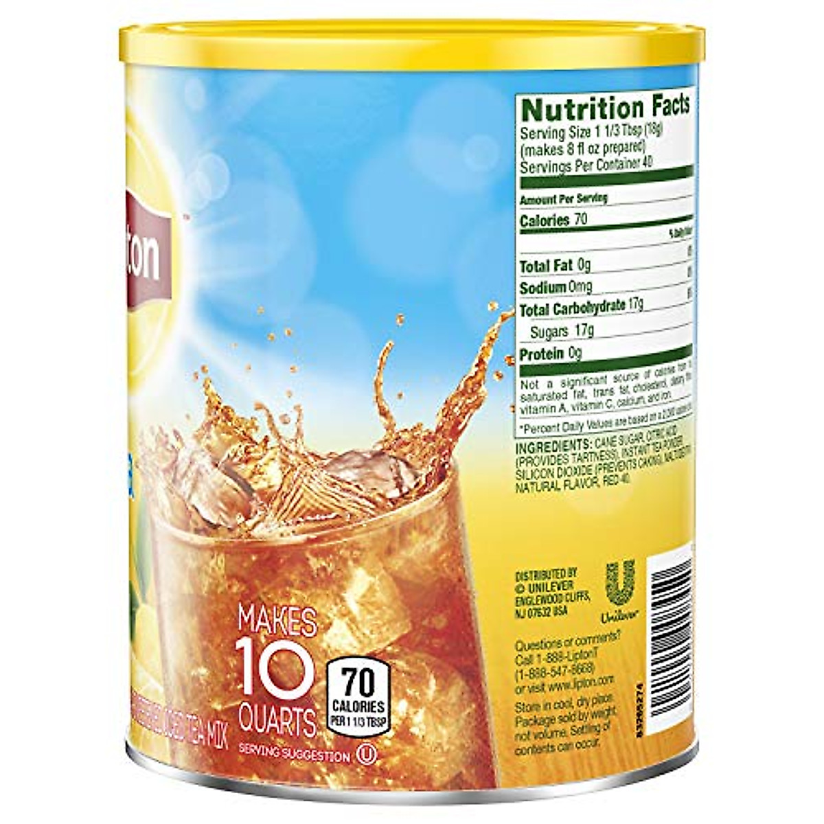 Lipton Lemon Iced Tea Mix, Sweetened, Makes 10 Quarts (Pack of 6)