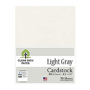 Light Gray Cardstock - 8.5 x 11 inch - 80Lb Cover - 50 Sheets - Clear Path Paper