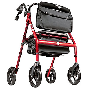 Hugo Mobility 700-961 Foldable Rollator Walker with Seat and Saddle Bag, Red