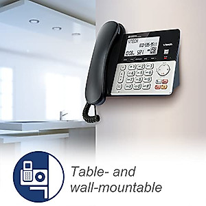 VTECH VG208 DECT 6.0 Corded/Cordless Phone for Home with Answering Machine, Call Blocking, Caller ID, Large Backlit Display, Duplex Speakerphone, Intercom, Line-Power (Silver/Black)