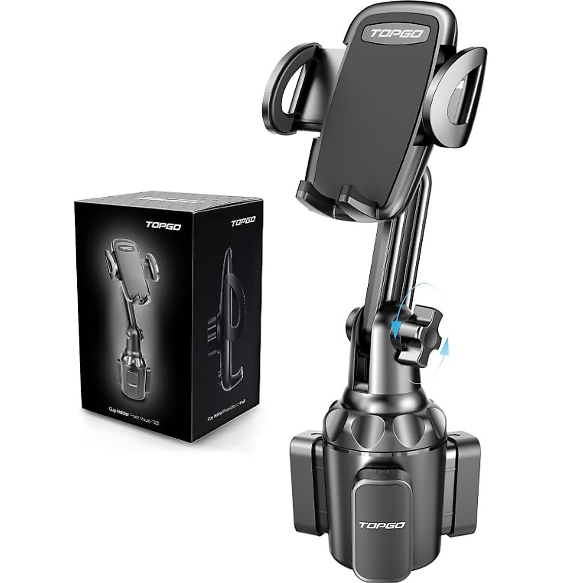 TOPGO Cup Phone Holder for Car, [No Shaking & Stable & Adjustable Pole] Car Cup Holder Phone Mount, Cell Phone Cradle for iPhone 14 and More Smart Phone - Black