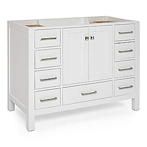 ARIEL 42" White Bathroom Vanity Base Cabinet, Single Sink Configuration, 2 Soft Closing Doors, 9 Full Extension Dovetail Drawers, Brushed Nickel