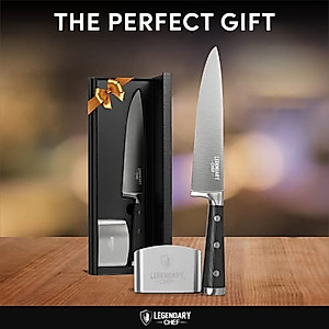 LEGENDARY CHEF Kitchen Knife, Chef Knife - 8 inch Cooking Knife, Sharp Knife - Meat Knife, Chefs Knife - German Steel, and Walnut Handle, Includes Finger Guard and Box
