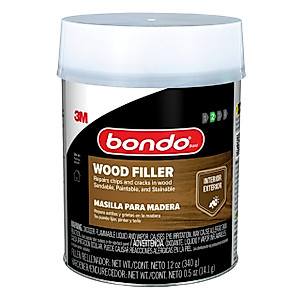 Bondo Wood Filler 12 oz with Hardener 0.5 oz, Repairs Chips and Cracks in Wood, Sandable, Paintable, and Stainable