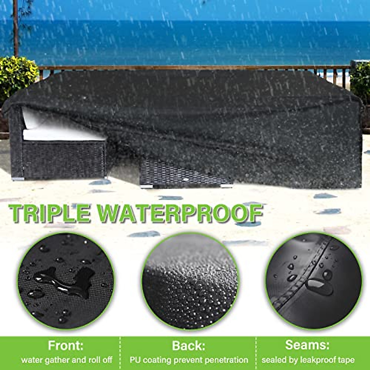 Patio Furniture Covers, Outdoor Furniture Cover Waterproof, 600D Outdoor Table and Chairs Set Cover, 126"L×64"W×28"H Rectangular Outdoor Sectional Cover