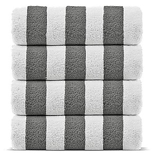 Chakir Turkish Linens Premium Quality 100% Cotton Turkish Cabana Thick Stripe Pool Beach Towels 4-Pack (Gray, 30x60 Inch)