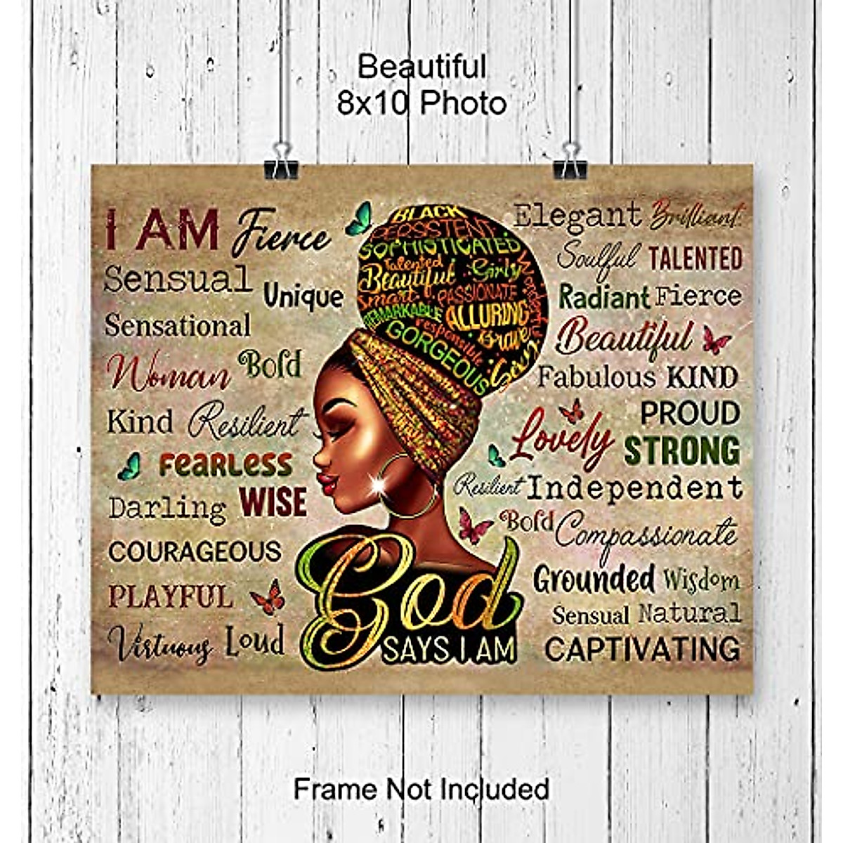 African American Women Positive Affirmations - Black Wall Art - Religious Christian Gifts for African American Girls - Inspirational Spiritual Positive Quotes Sayings Poster Picture - God Says You Are