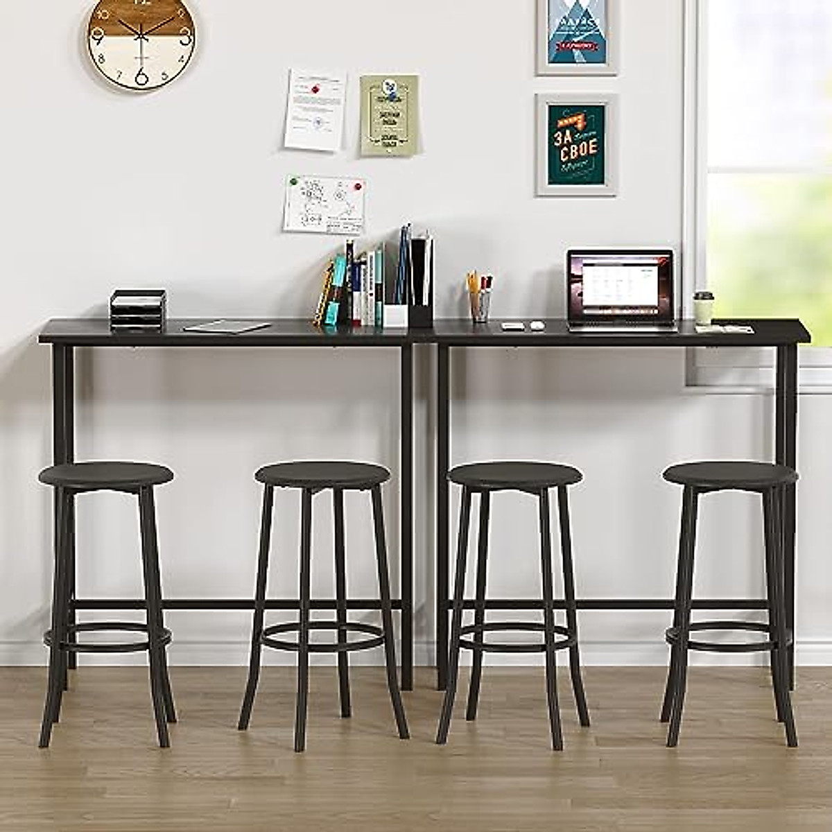 GAOMON Square Bar Table Chair Set for Kitchen Dining Coffee Party Room with 2 Chairs, Sturdy Metal Frame, Dining Table Set, Bar Table with 2 Bar Stools