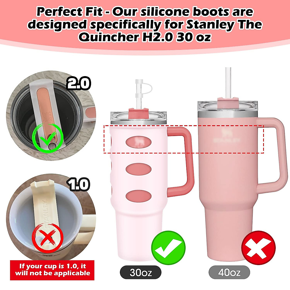 Silicone Boot for Stanley H2.0 30 oz Quencher,with Silicone Spill Proof Stopper Set Stanley Upgraded All Inclusive Silicone Boot Protects Against Dents Leakproof Stanley Cup Accessories-2pcs